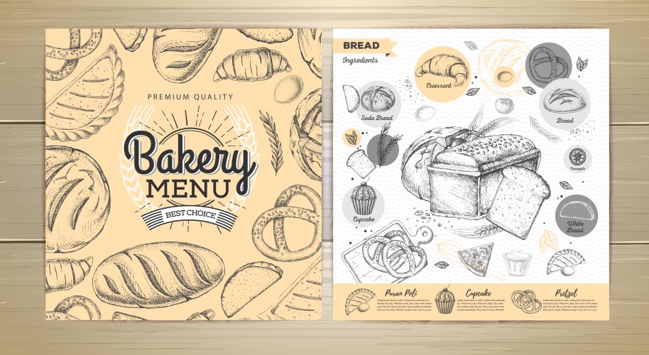 Vintage bakery menu design restaurant Royalty Free Vector