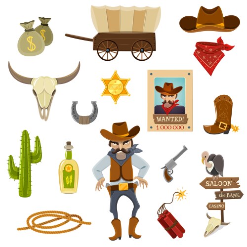 Hand drawn wild west cowboy elements Royalty Free Vector