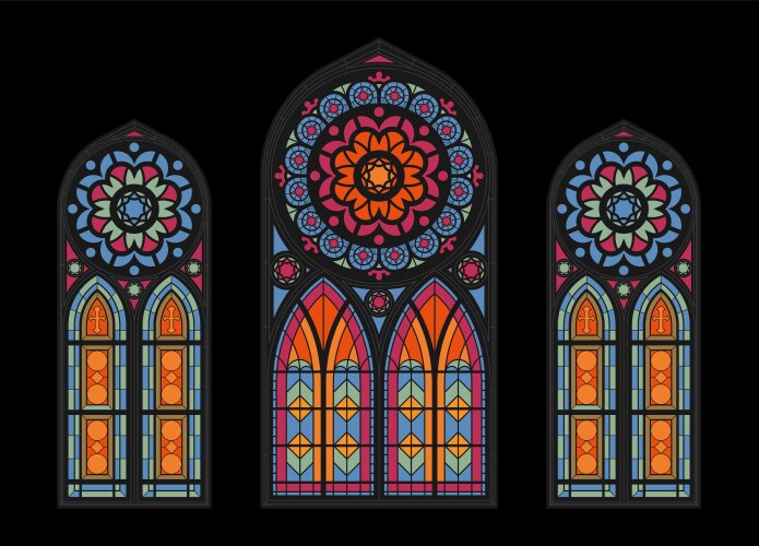 Church glass windows stained mosaic catholic Vector Image