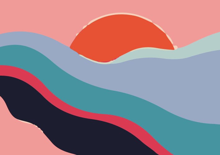 Minimalist sunset landscape Royalty Free Vector Image