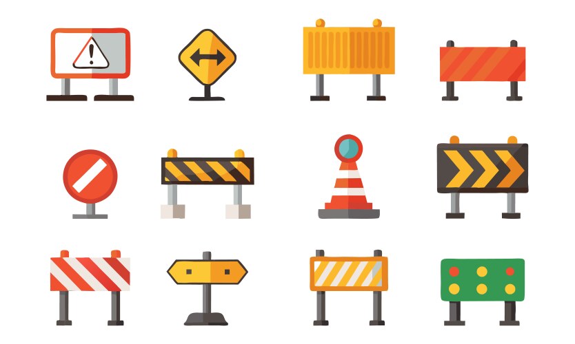Road block and traffic sign editable stroke Vector Image