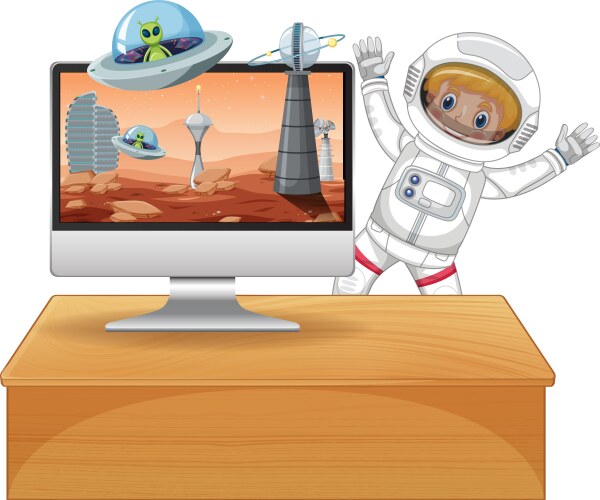 Computer with space scene Royalty Free Vector Image