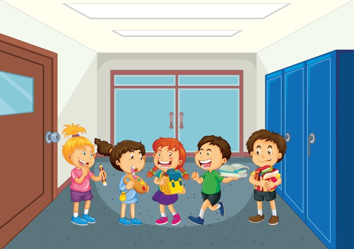 Children at school hallway Royalty Free Vector Image