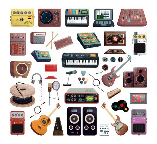 Set of musical instruments and equipment Vector Image
