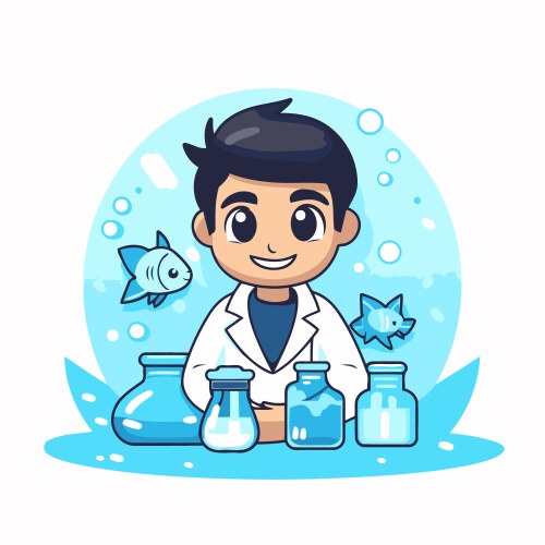 Scientist man in glasses and lab coat cartoon Vector Image