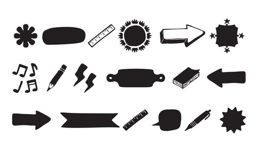 Set 60 black random silhouette and line icons Vector Image