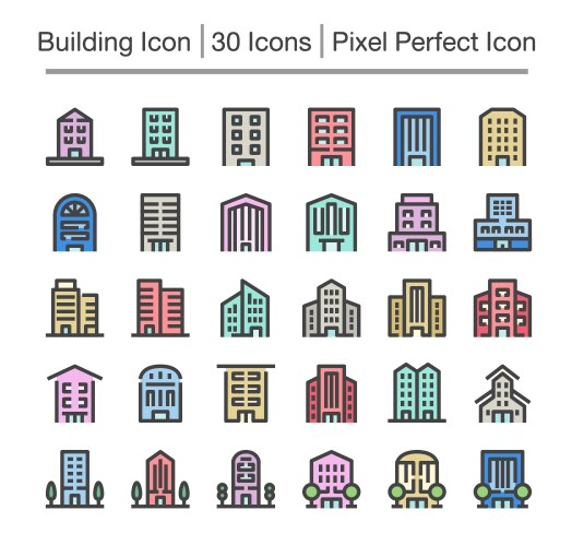 Building color line icon set Royalty Free Vector Image