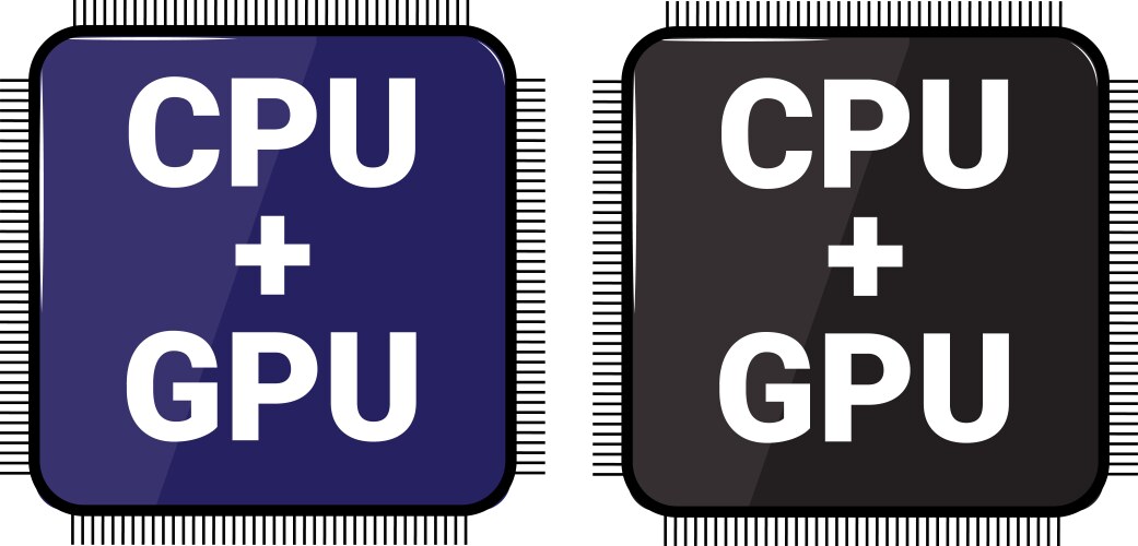 Cpu gpu chips set of 15 colorful isolated Vector Image