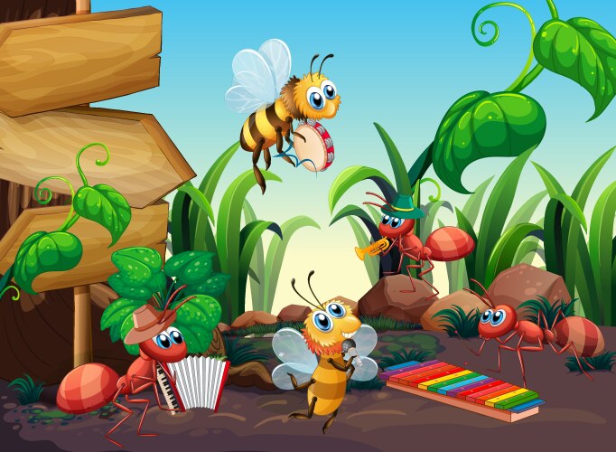 Insect playing music in nature Royalty Free Vector Image