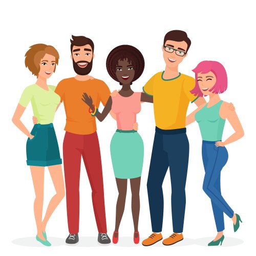 Cartoon guys five best friends student Royalty Free Vector