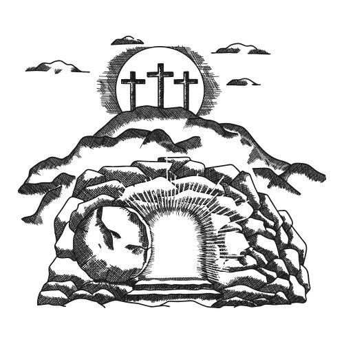 Three crosses with fabric on golgotha crucifixion Vector Image