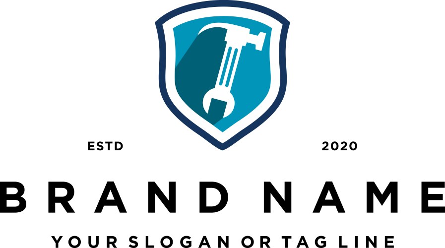 Creative hammer and wrench shield logo design Vector Image