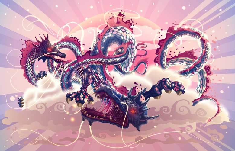 Red asian dragons banner colorful Royalty Free Vector Image