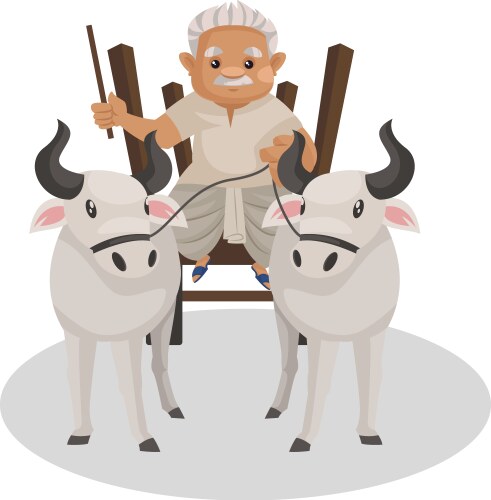 Bull cart with standing farmer kharata bailgadi Vector Image