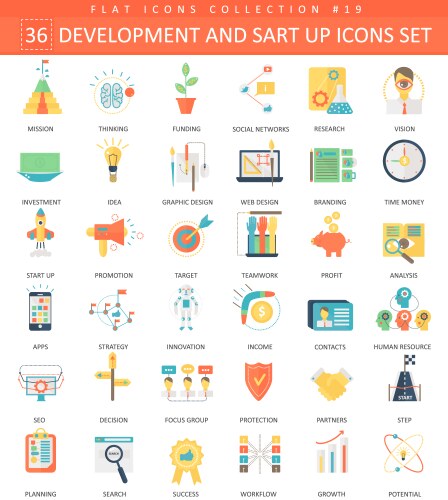 Flat business project startup elements set Vector Image