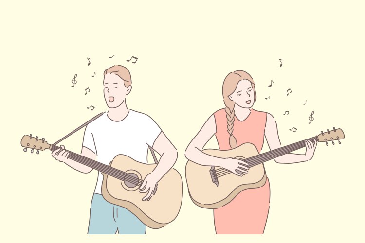 Two girls playing guitar Royalty Free Vector Image