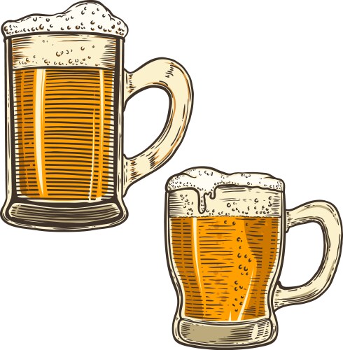 Beer in glass mug with foam hand drawn Royalty Free Vector