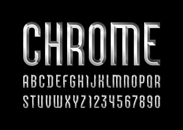 Chrome metal font steel metallic alphabet Vector Image