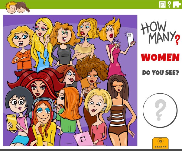 Counting cartoon women characters task coloring Vector Image