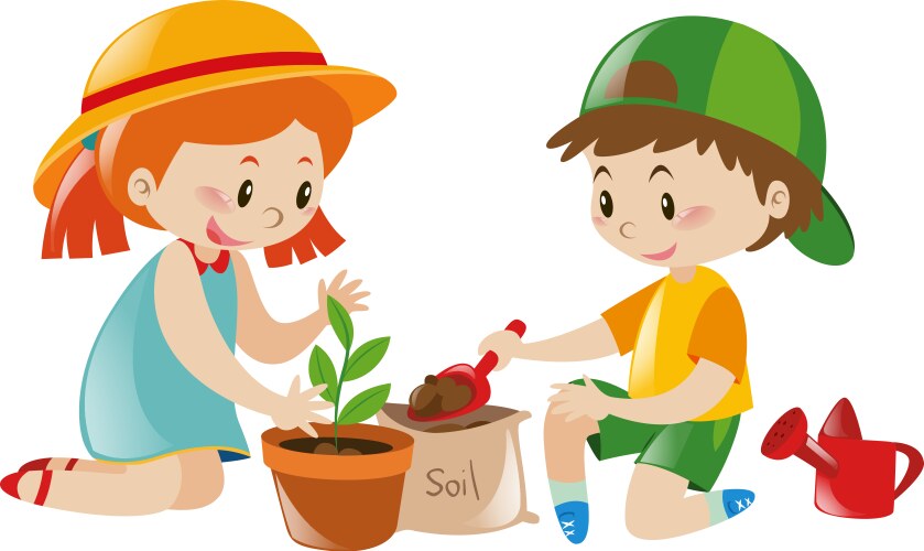 Children Planting a Tree Royalty Free Vector Image