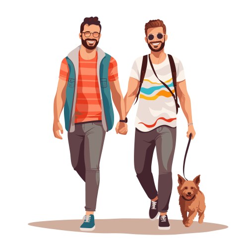 Two men walking side one holding Royalty Free Vector Image