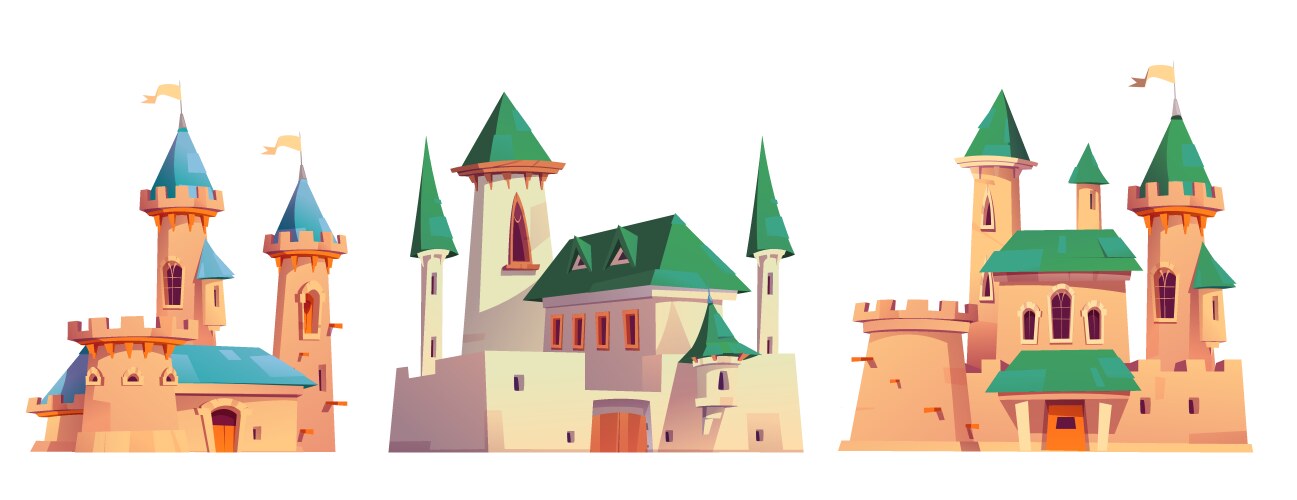 Cartoon medieval castles palace buildings set Vector Image