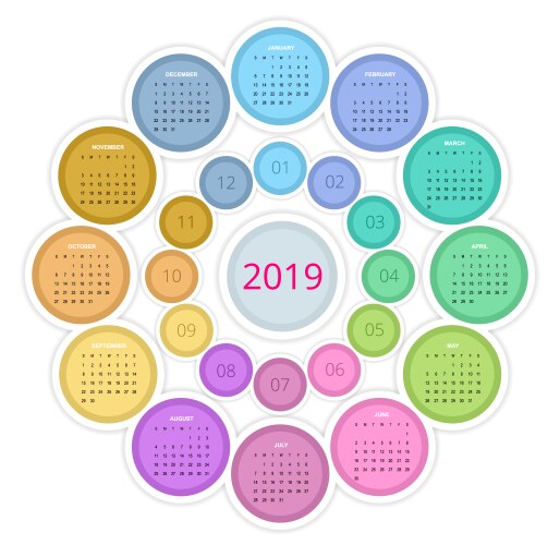 Round calendar planner for 2023 print template Vector Image