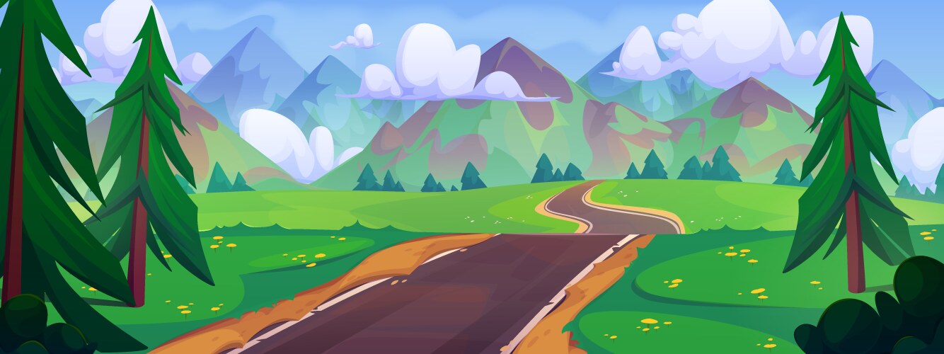 Road leading to mountains natural landscape Vector Image