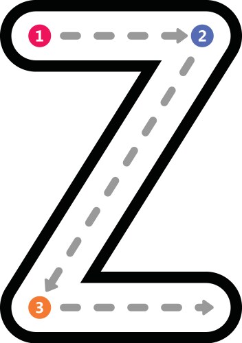 Tracing alphabet letter z prewriting dotted line Vector Image