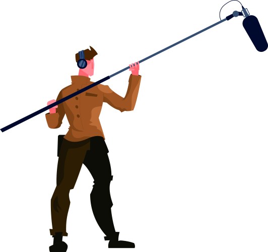 Boom operator with microphone on pole movie Vector Image