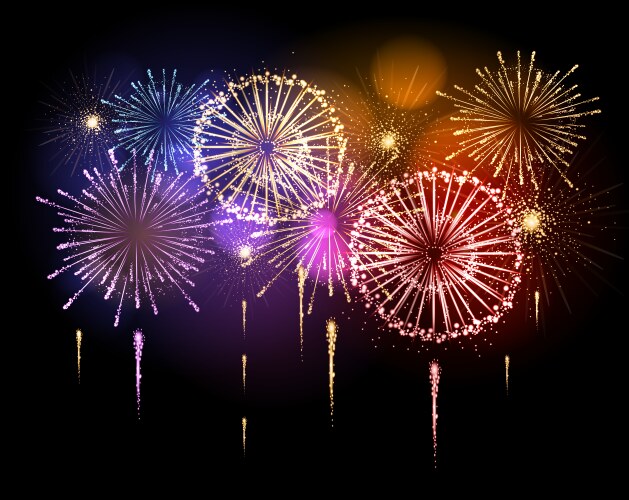 Festive fireworks collection realistic colorful Vector Image
