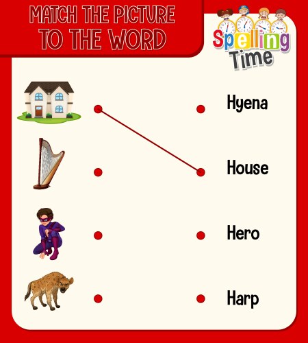 Word to picture matching worksheet for children Vector Image