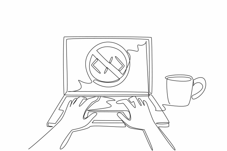 Single one line drawing a pair of hands typing Vector Image