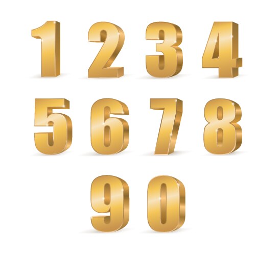Golden numbers realistic metal plump numerals Vector Image
