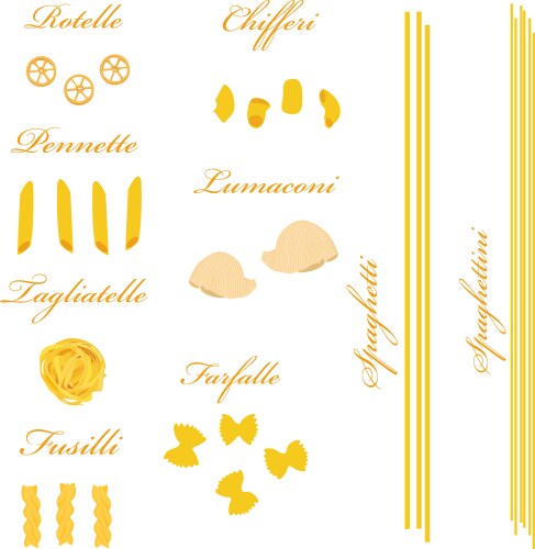 Pasta shape icons Royalty Free Vector Image - VectorStock