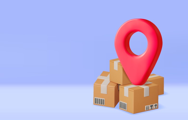 3d carton packaging box with location pin Vector Image