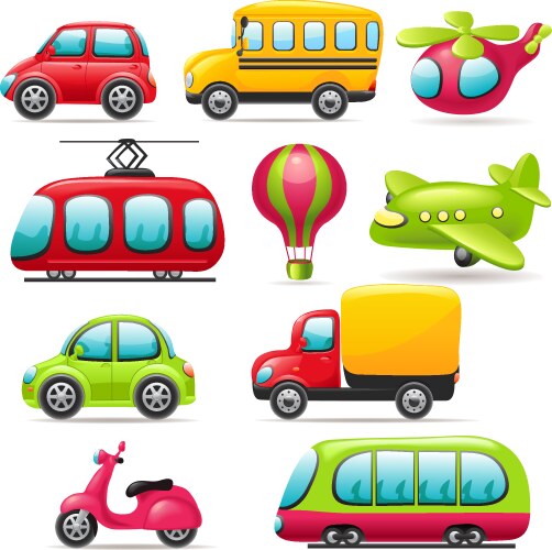 Set of cartoon land transport Royalty Free Vector Image