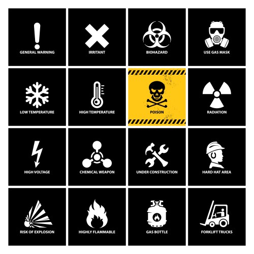 Warning labels of chemicals - icon set Royalty Free Vector