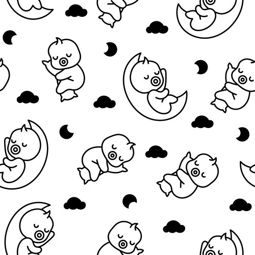 Cute baby girl seamless pattern coloring page Vector Image