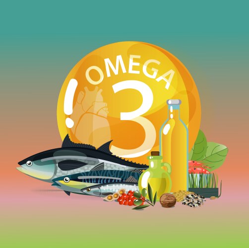 Omega 3 fish oil supplements advertising Vector Image