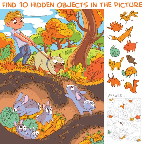 Hidden object game puzzle location find objects Vector Image