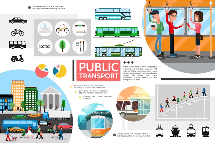 Flat public transport horizontal banners Vector Image