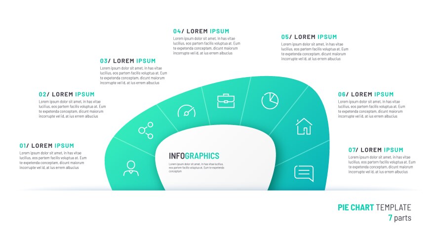 Pie chart infographic template 7 options Vector Image