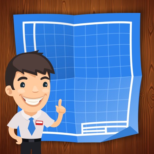 Cartoon architect with blueprint Royalty Free Vector Image