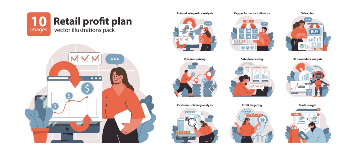 Retail profit plan set detailed analysis Vector Image