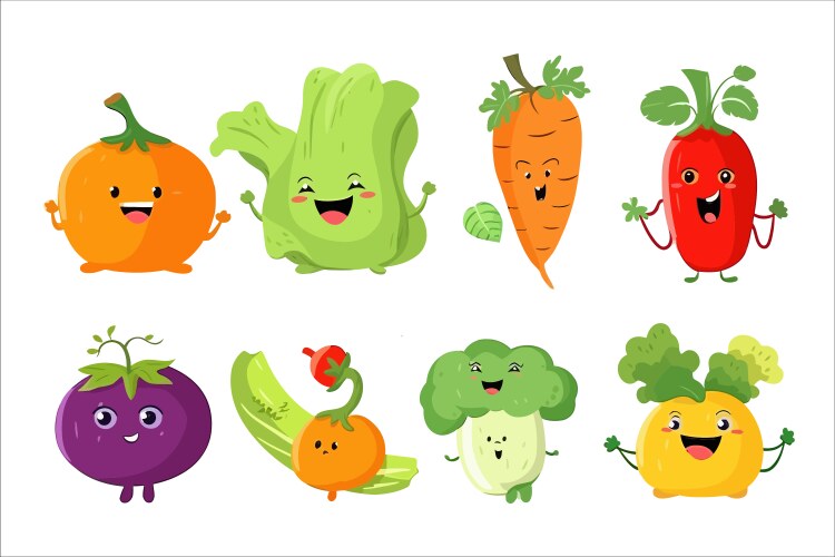 Go vegan cute vegetables set Royalty Free Vector Image