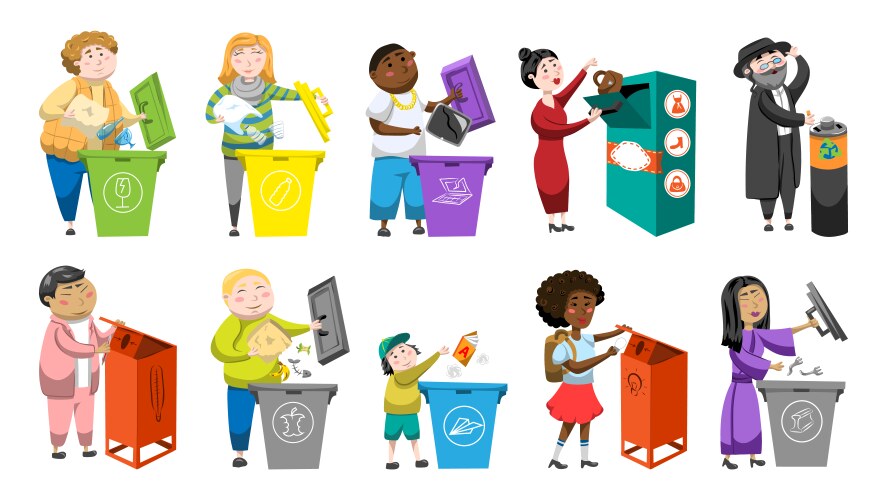 People sorting trash recyclable garbage Royalty Free Vector People sorting trash recyclable garbage Royalty Free Vector