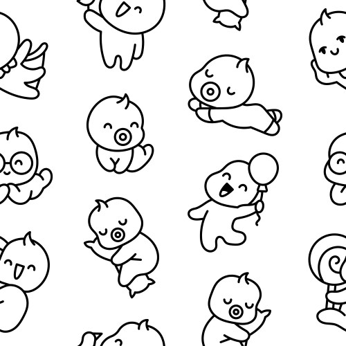 Cute baby girl seamless pattern coloring page Vector Image