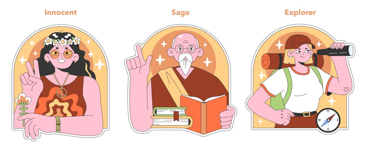 Personality archetypes trio Royalty Free Vector Image