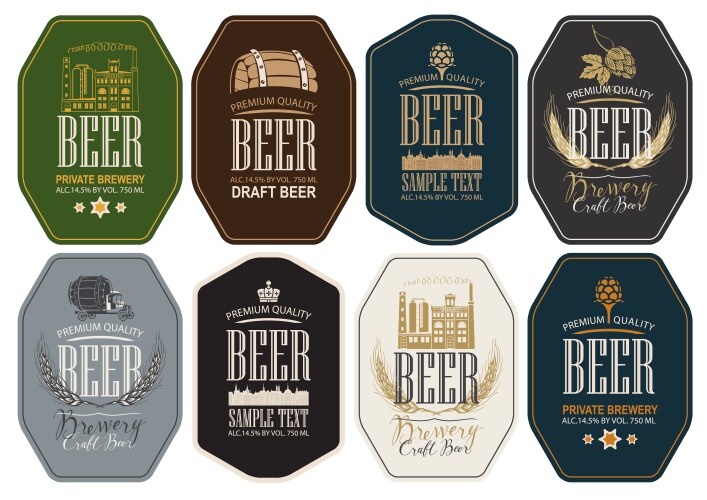 Set of beer labels with brewery production Vector Image